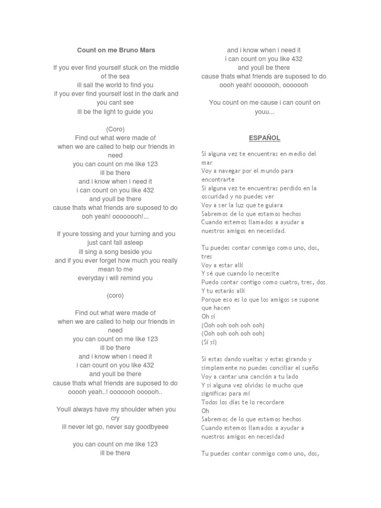 Letra de "Count on Me" en Español | PDF | Música grabada | Música pop