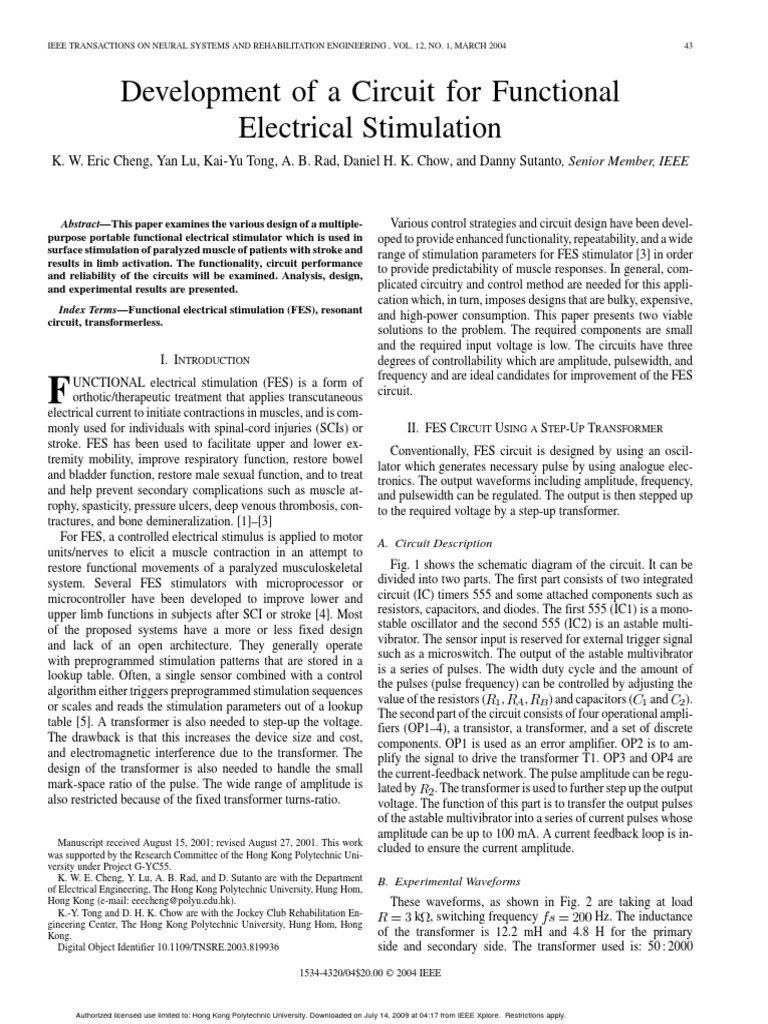 Circuit For Functional Electrical Stimulation - 04 | PDF | Electronic ...