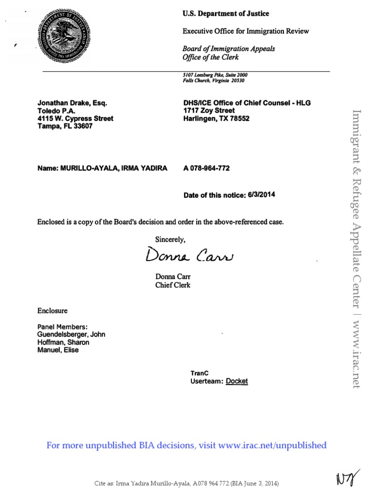 Irma Yadira Murillo-Ayala, A078 964 772 (BIA June 3, 2014) | PDF ...
