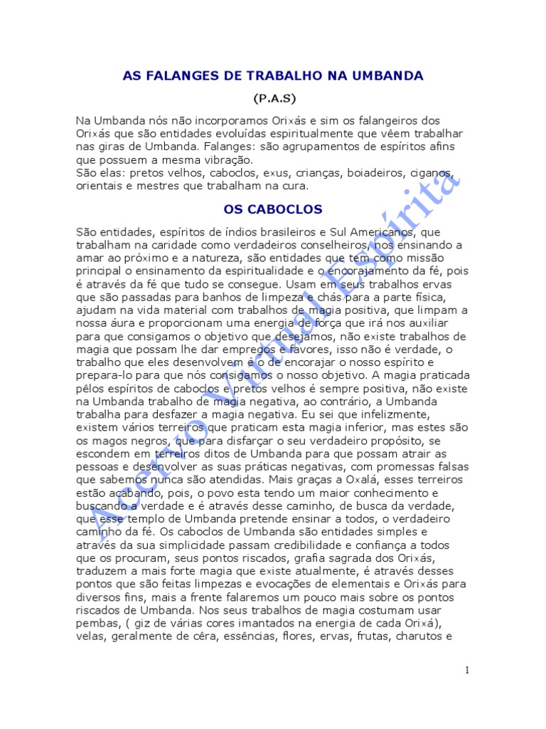As Falanges de Trabalho Na Umbanda | PDF | Santo | Humano