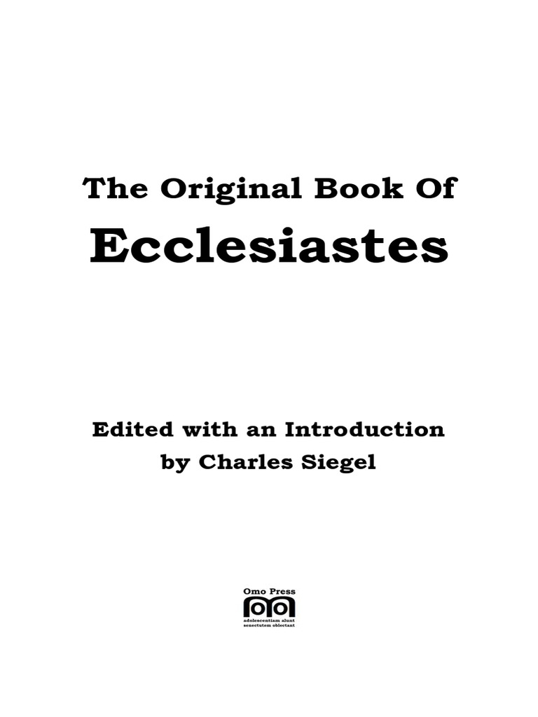 The Original Book of Ecclesiastes | PDF | Ecclesiastes | Book Of Proverbs