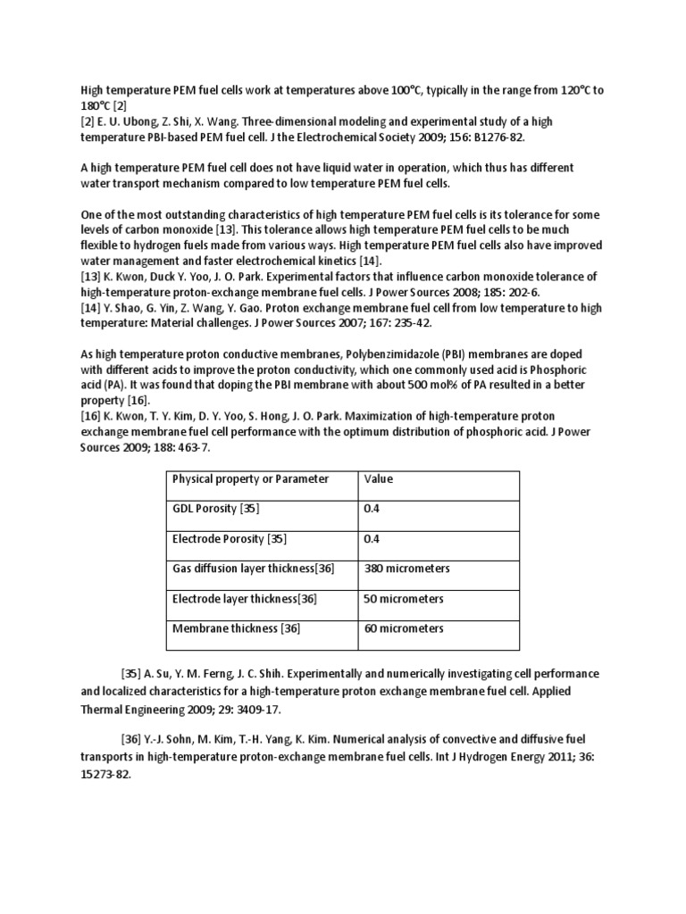 High Temperature PEM Fuel Cells Work at Temperatures Above 100 | PDF ...