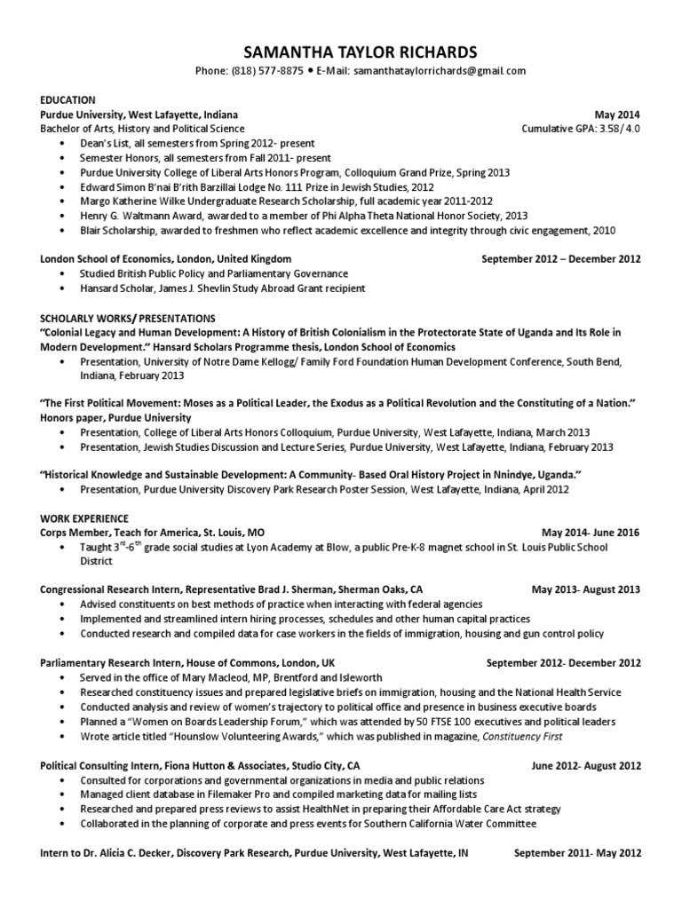 S Richards Fulbright CV | PDF | London School Of Economics | Academia