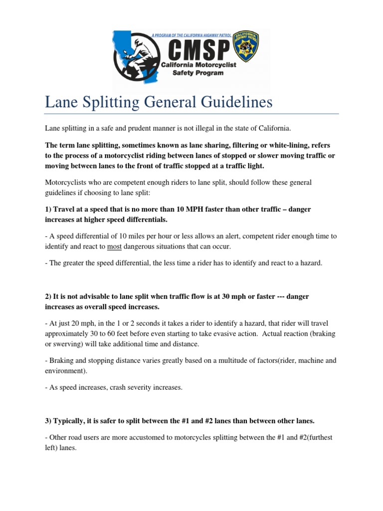 Lane Splitting Guidelines | PDF | Lane | Traffic Lane Splitting Guidelines | PDF | Lane | Traffic