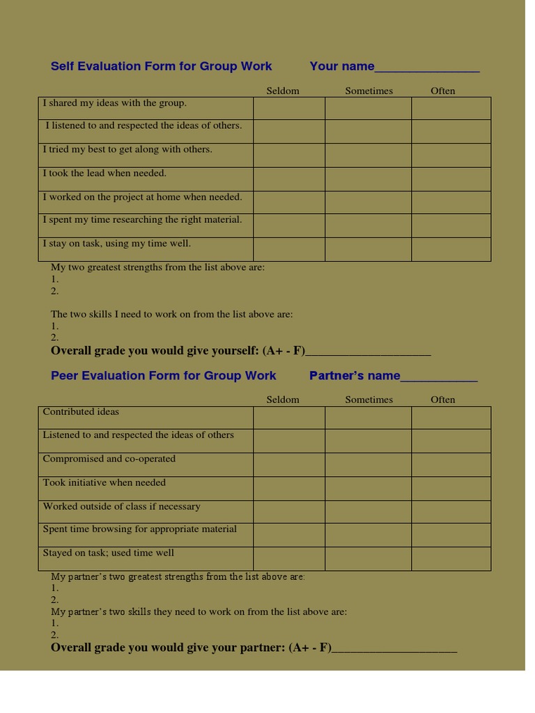 Peer and Self Evaluation | PDF