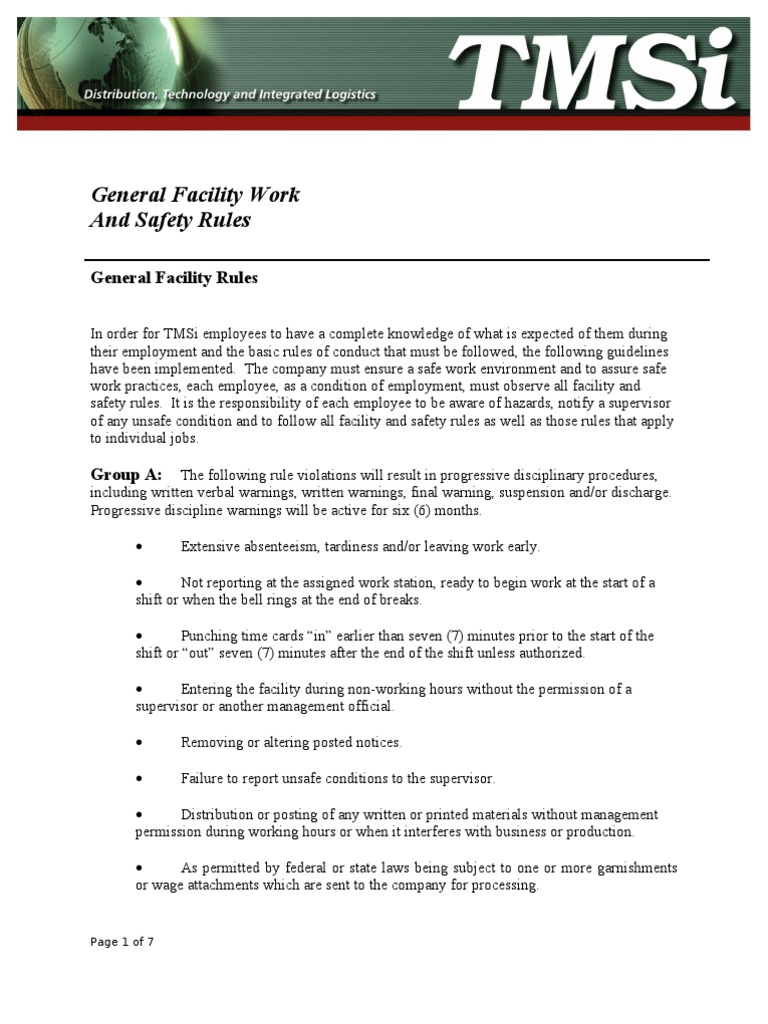 General Work & Safety Rules | PDF | Shoe | Employment