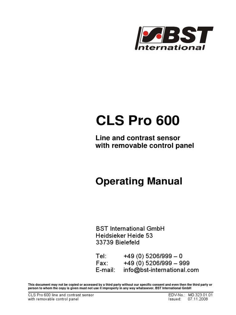 BST CLSPro 600 User Manual | PDF | Electrical Connector | Menu (Computing)