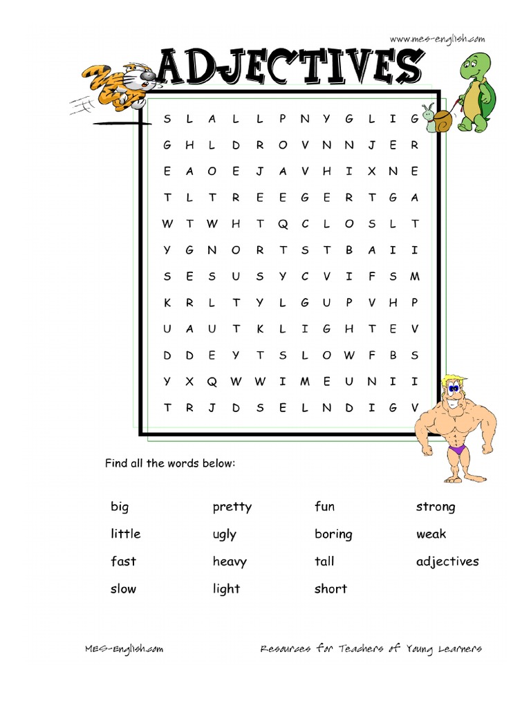 Free Printable Adjectives Word Searches and Adjectives Worksheets | PDF