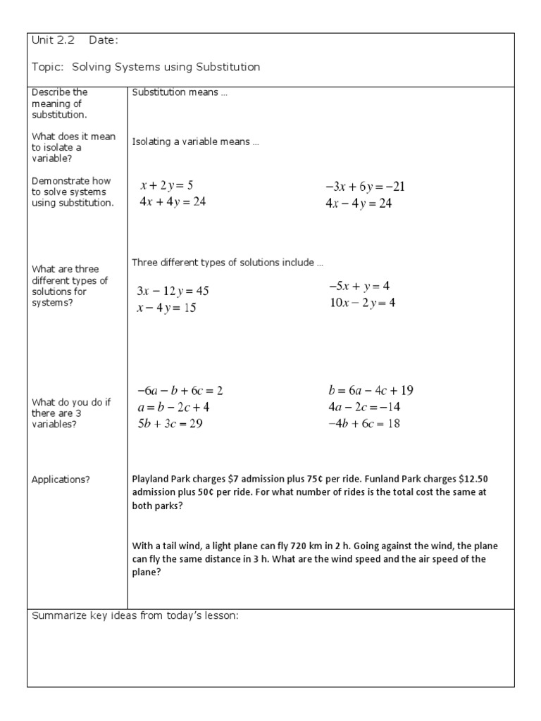 Day 2 Solving Systems of Equations Using Substitution | PDF
