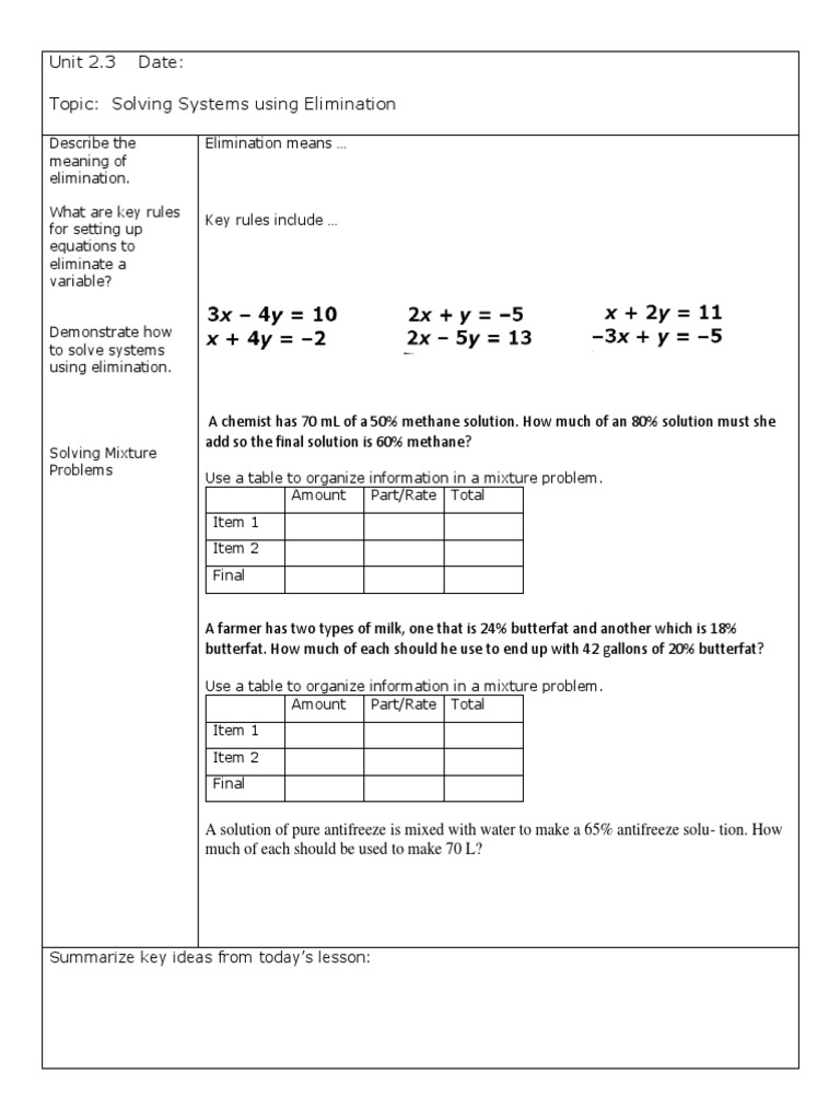 Day 3 Solving Systems Using Elimination | PDF