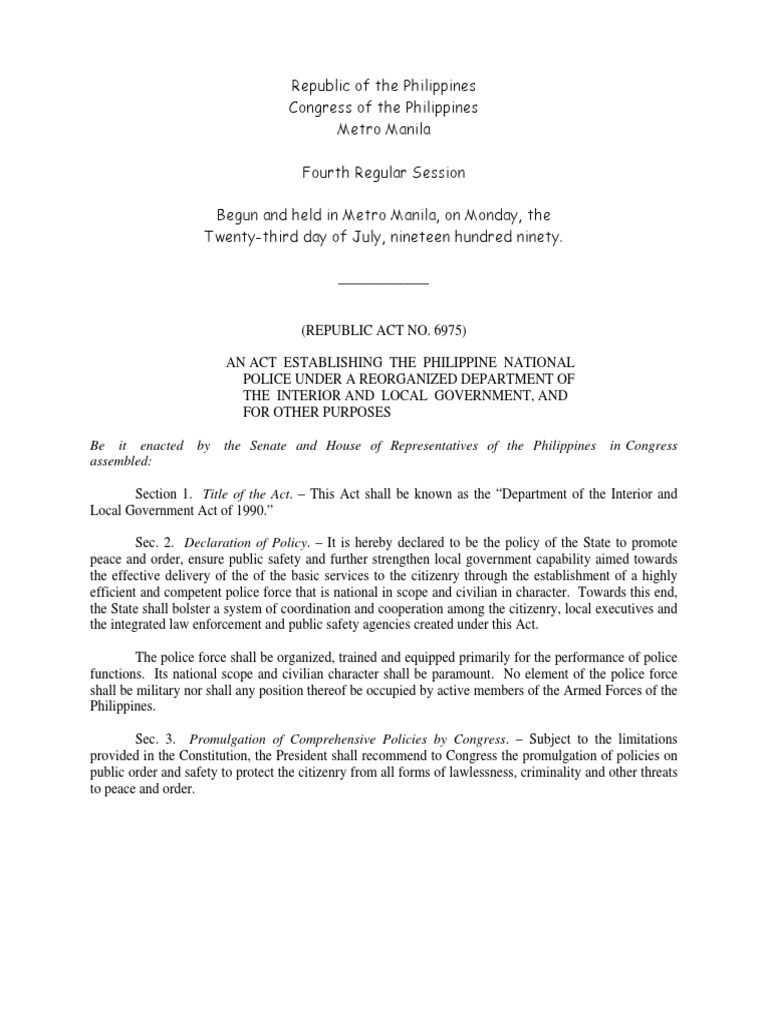 Ra 6975 (Dilg Act of 1990) | Inspector | Police