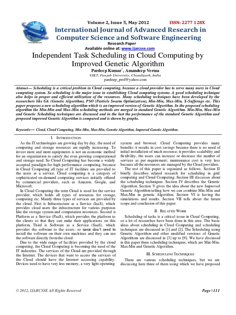 Independent Task Scheduling in Cloud Computing by Improved Genetic ...