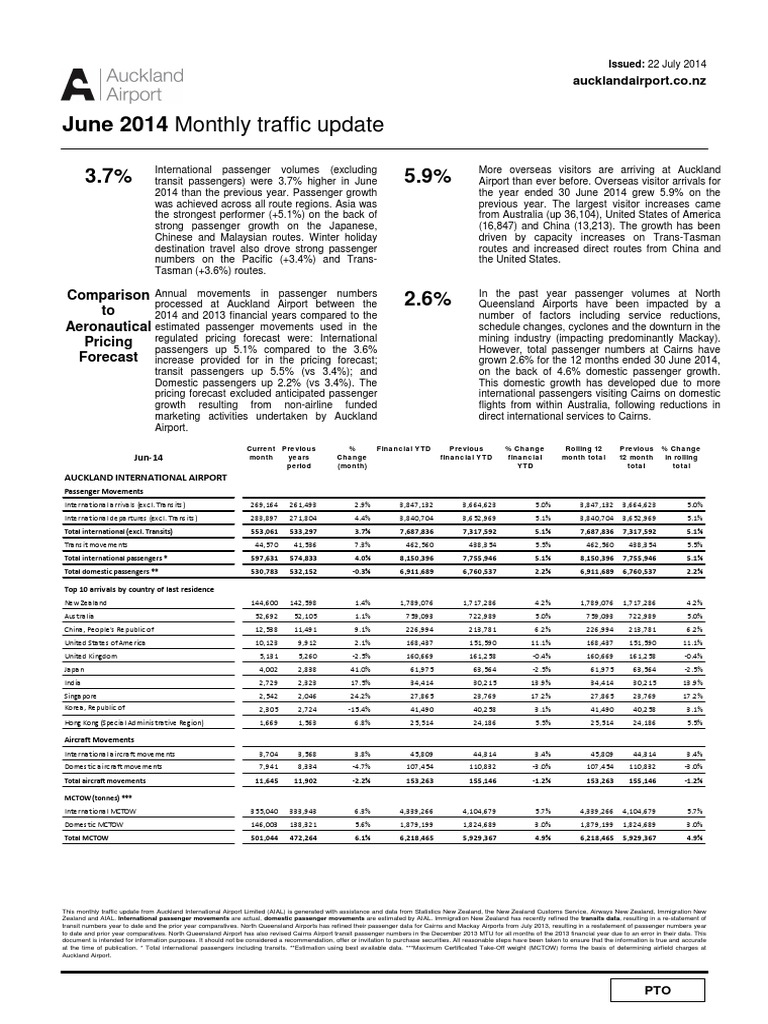 June 2014 Monthly Traffic Update | PDF | International Airport | Airport