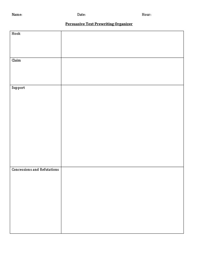 Persuasive Text Prewriting Organizer | PDF | Language Arts & Discipline ...
