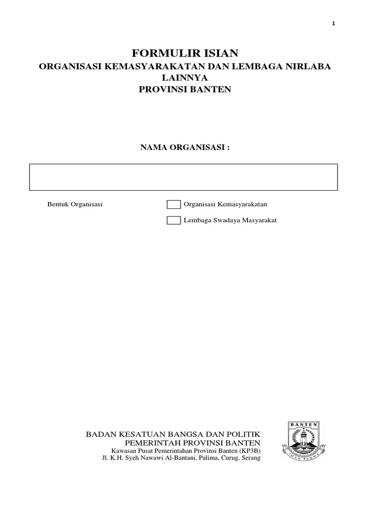 Formulir Pendaftaran Ormas | PDF