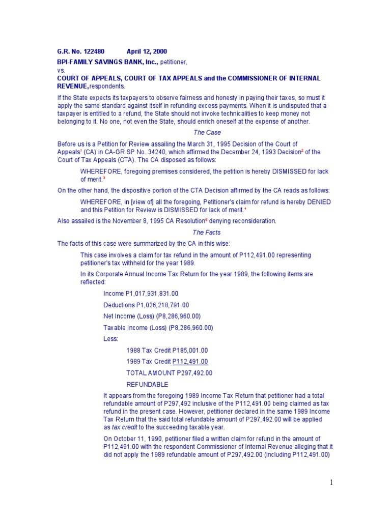 04.BPI Vs CA | PDF | Tax Refund | Tax Credit