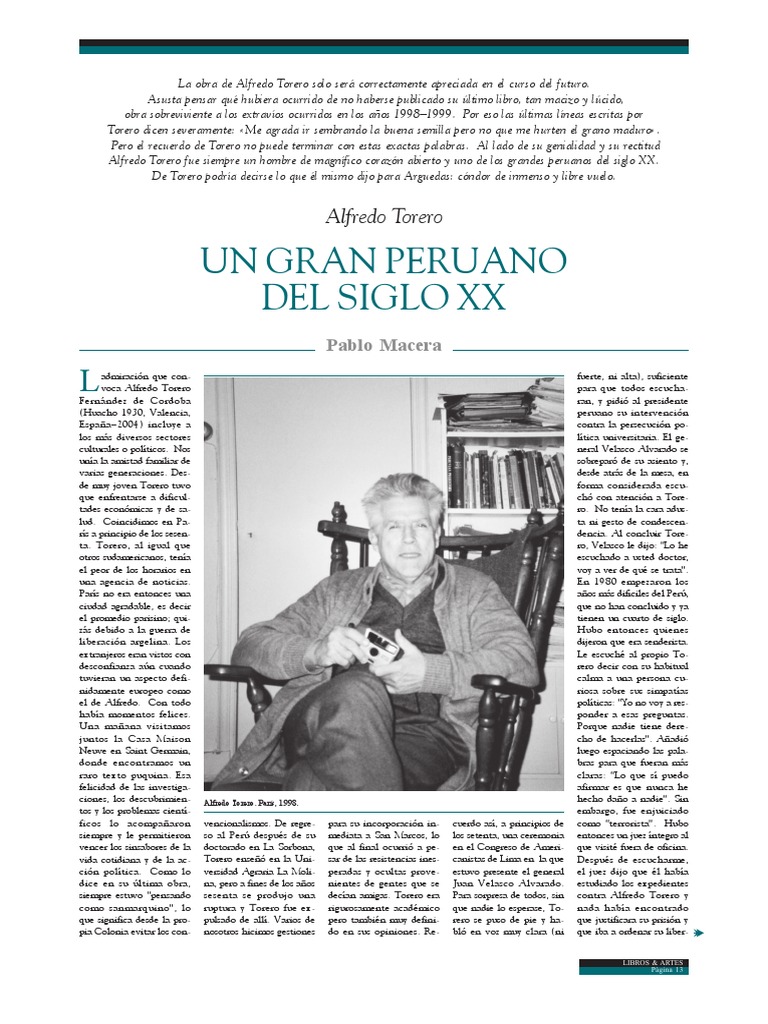 Pablo Macera - Alfredo Torero UN GRAN PERUANO DEL SIGLO XX | PDF | Perú ...