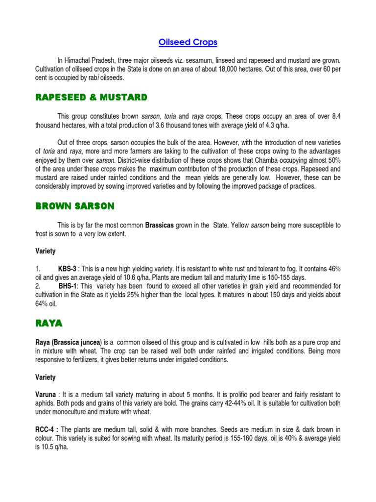 Oilseed Crops in Himachal Pradesh: A Guide to Growing Rapeseed, Mustard ...