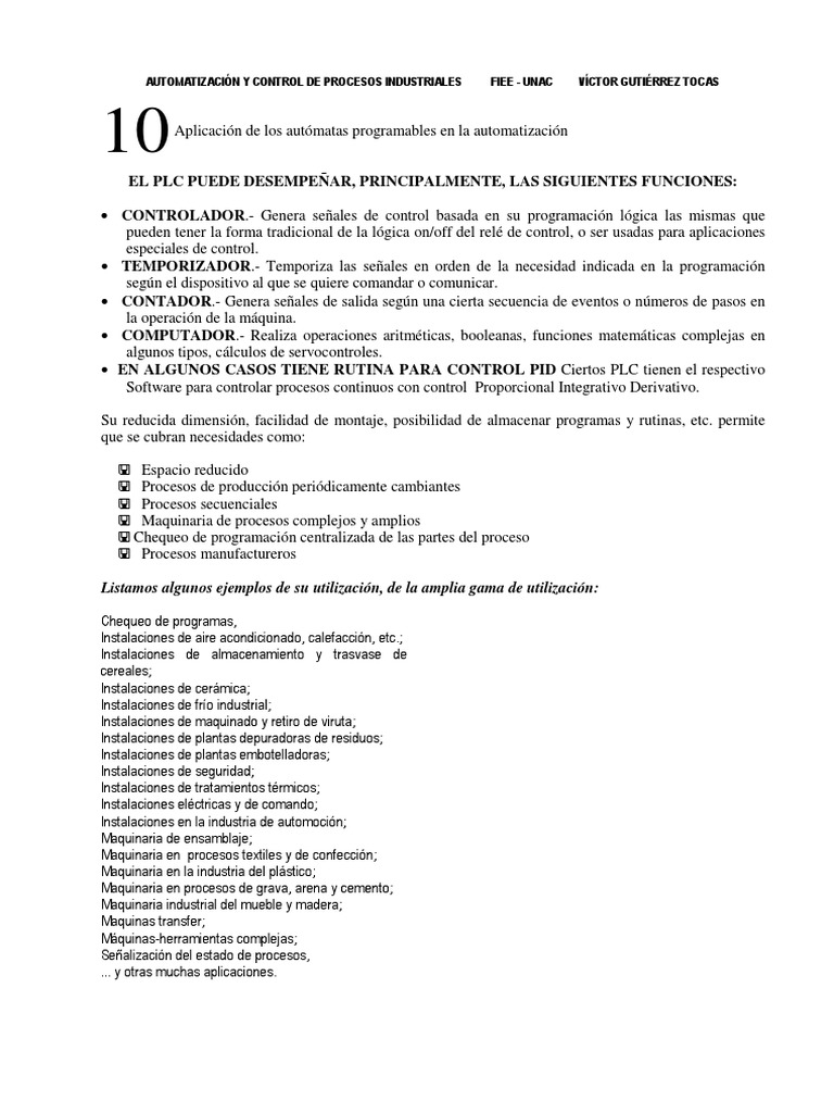 Separata 10 Automatización y Control de Procesos Industriales | PDF | Controlador lógico ...
