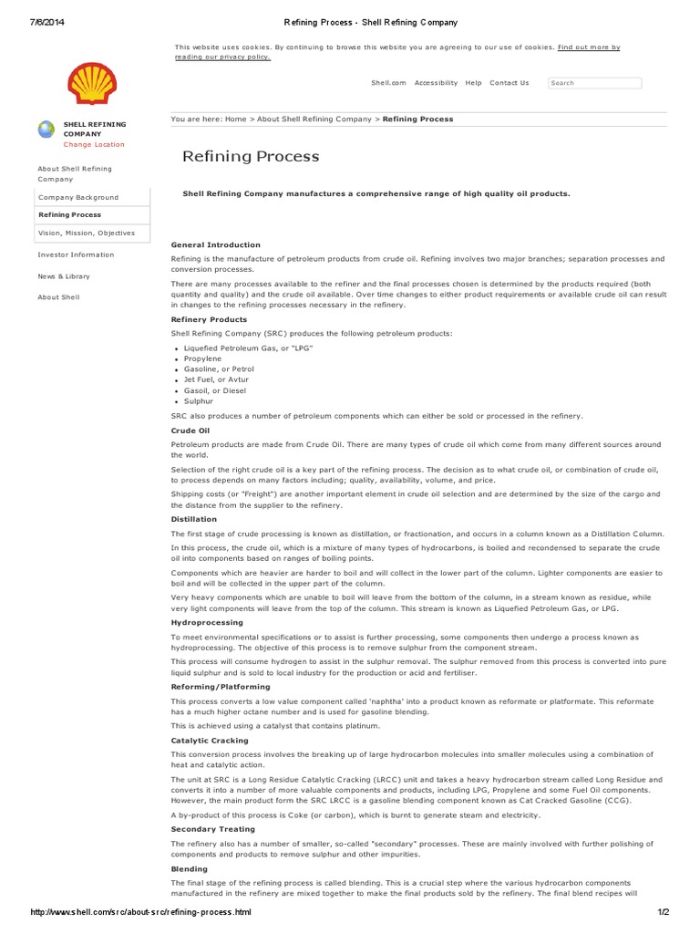 Refining Process - Shell Refining Company | PDF | Oil Refinery ...