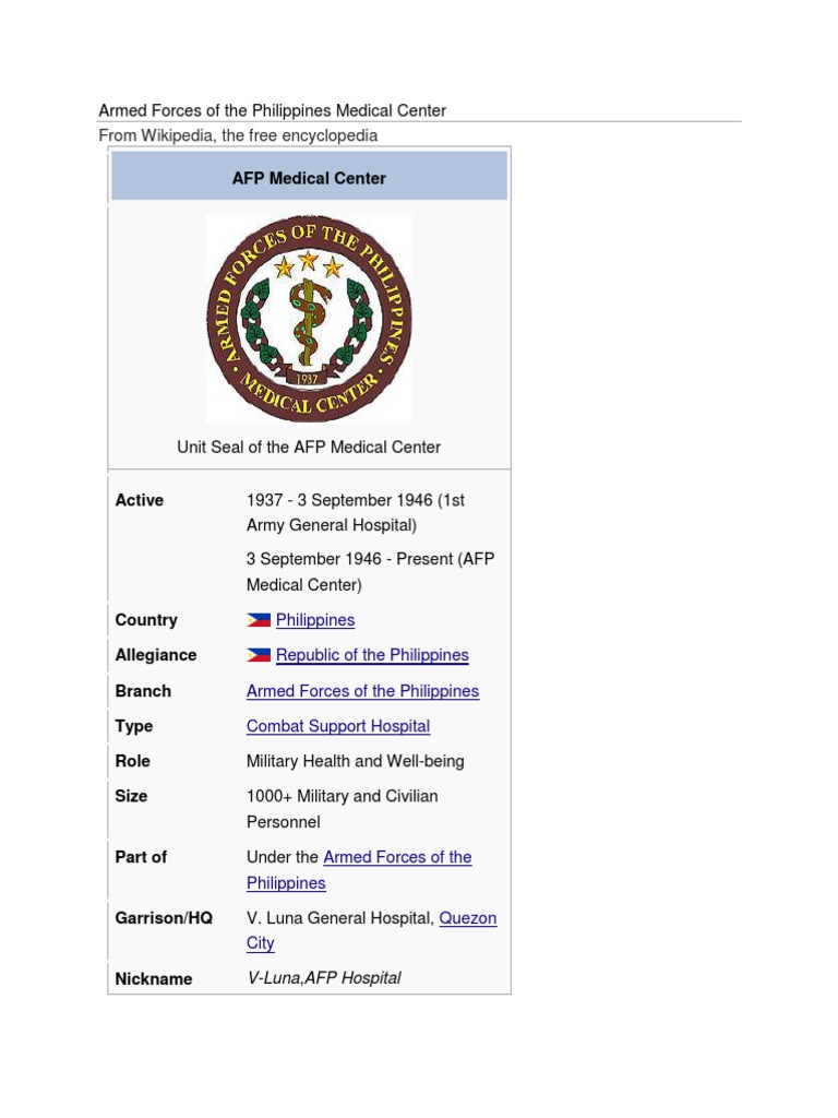 AFP Medical Center Overview and Training | PDF | Military Science ...