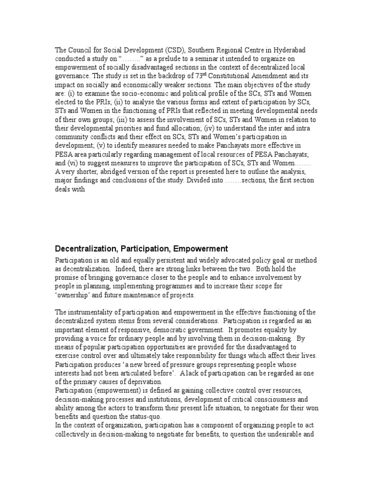 CSD Pri Report 1 | PDF | Decentralization | Social Capital