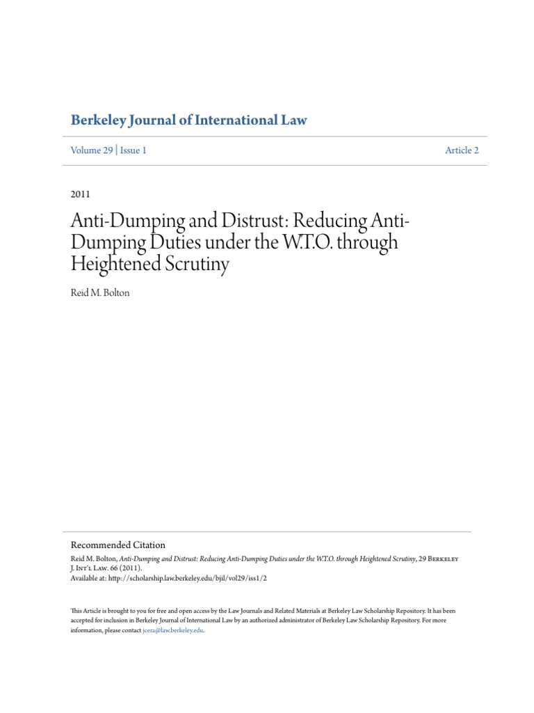 Anti-Dumping and Distrust- Reducing Anti-Dumping Duties Under The ...