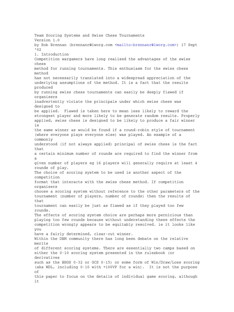 Swiss Chess Tournament Scoring Systems | PDF | Tournament | Sports