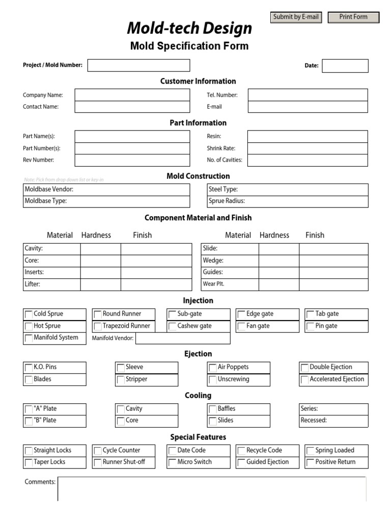 Mold Design Spec Sheet | Manufactured Goods | Industrial Processes ...