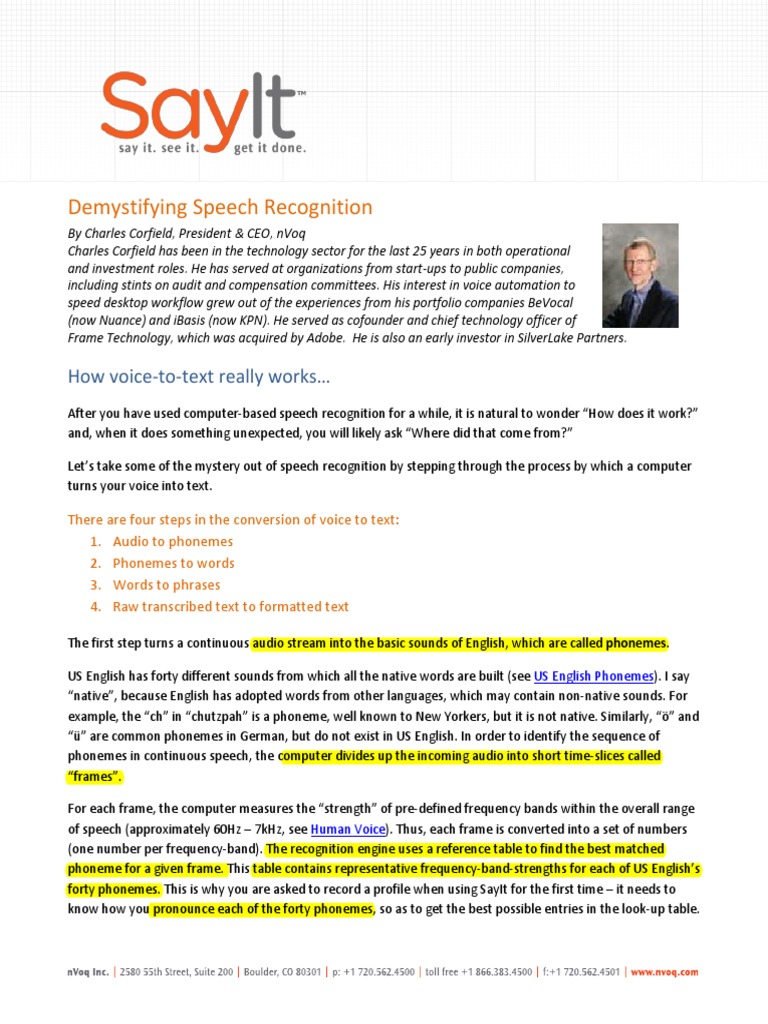 White Paper - Demystifying Speech Recognition by Charles Corfield ...