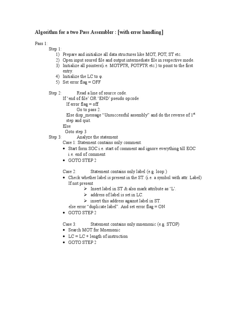 Two Pass Assembler Algorithm Explained | PDF