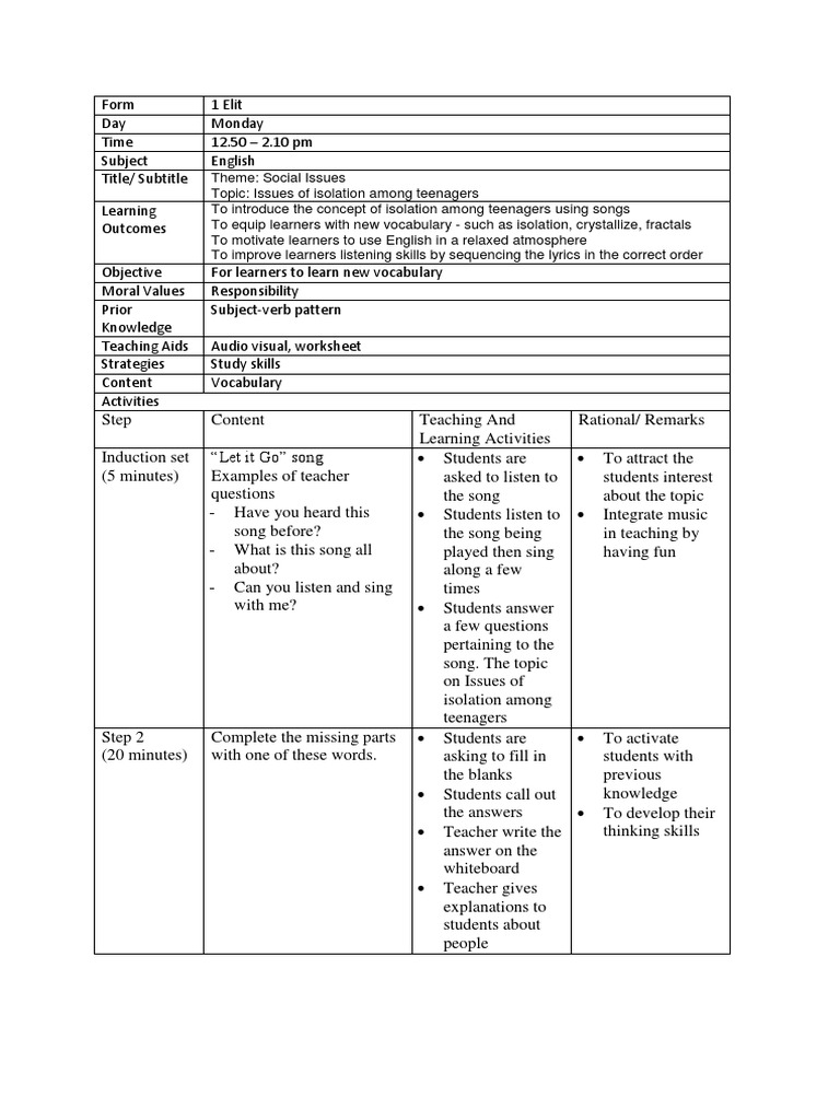 Lesson Plan Frozen | PDF | Lesson Plan | Vocabulary
