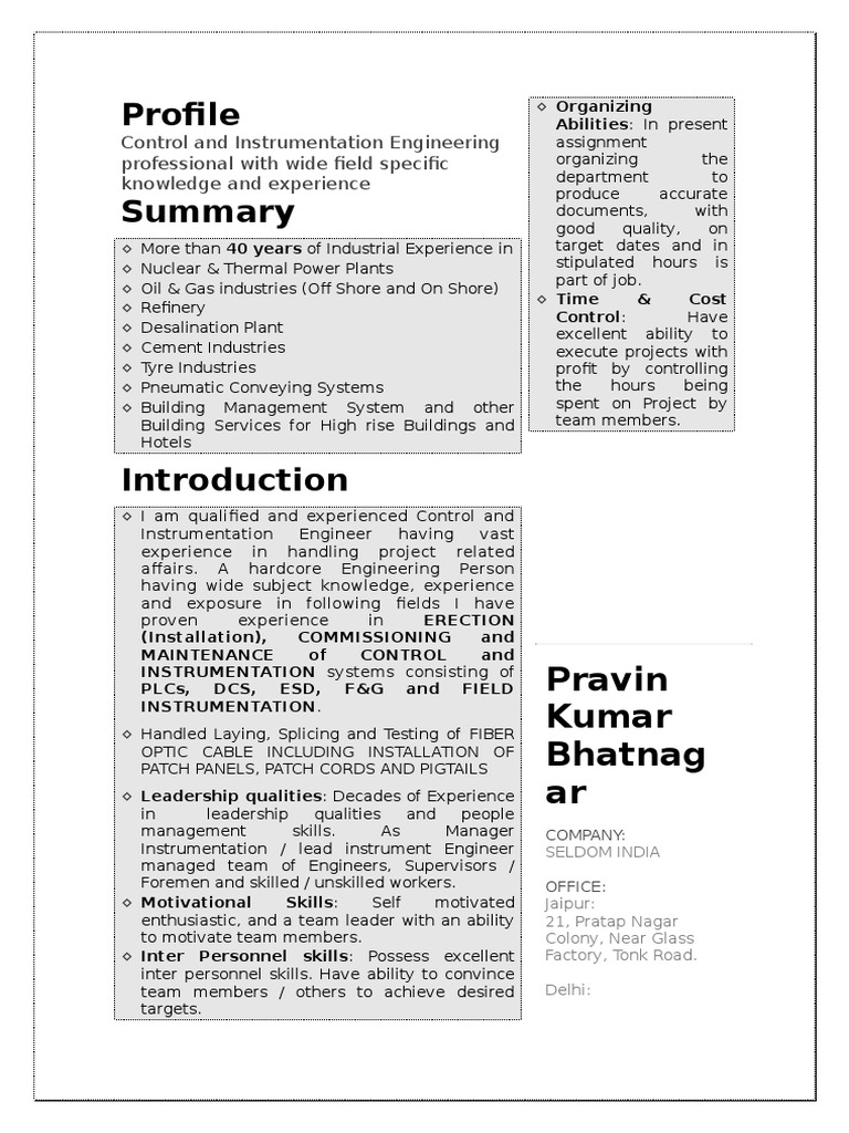 Profile: Pravin Kumar Bhatnag Ar | PDF | Engineering | Nature