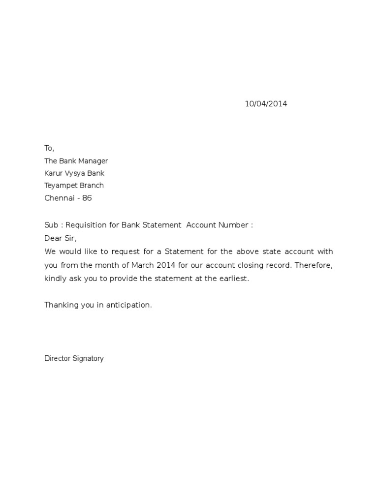 Statement Of Account Sample Letter