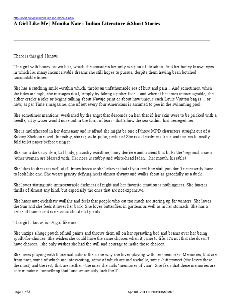 A Girl Like Me Monika Nair Indian Literature Amp Short Stories | PDF ...