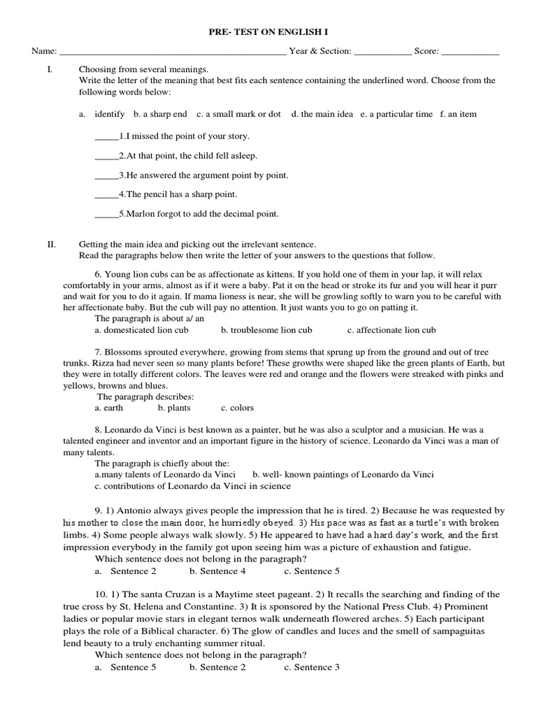 Pretest On Grade 7 in English | PDF | Photosynthesis | Earth