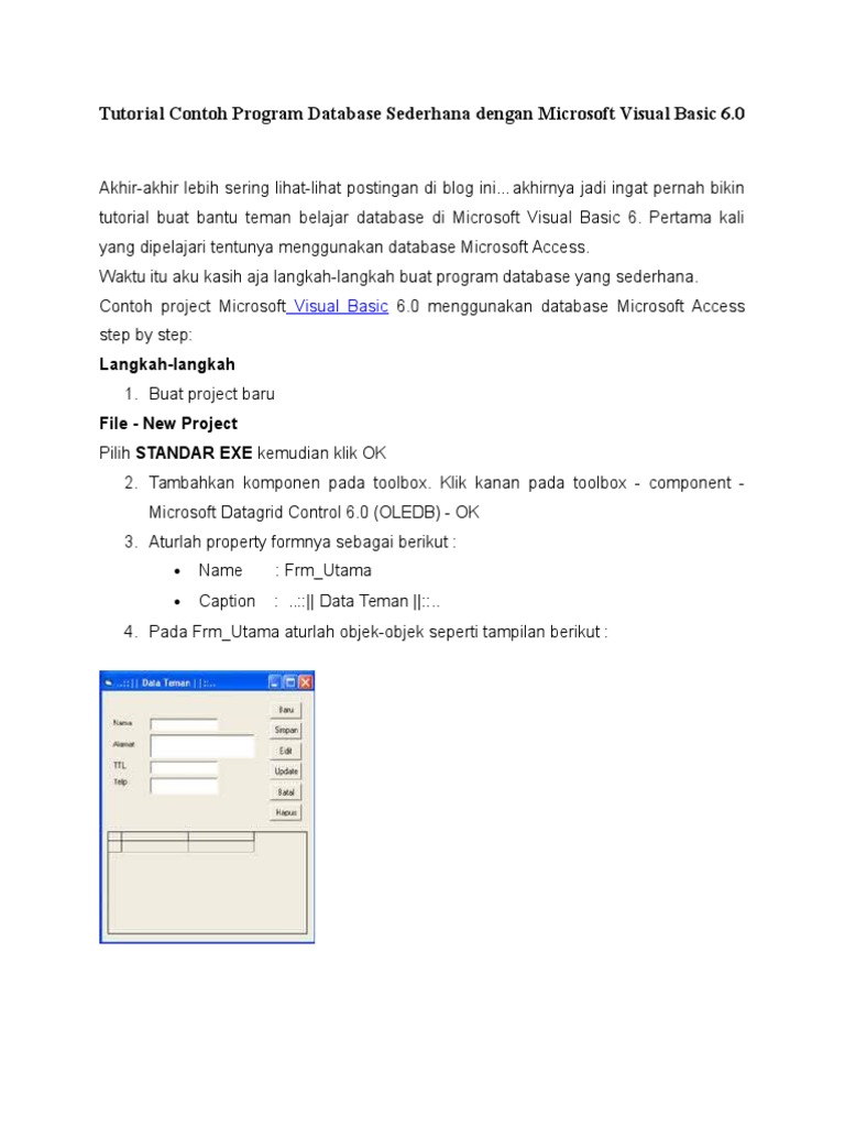 Tutorial Contoh Program Database Sederhana Dengan Microsoft Visual Basic 6 | PDF | Komputer ...