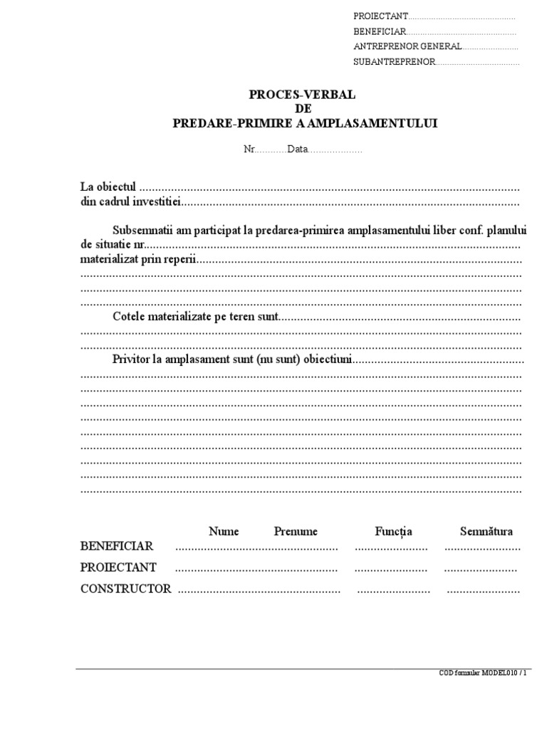 PV Predare-Primire Amplasament | PDF