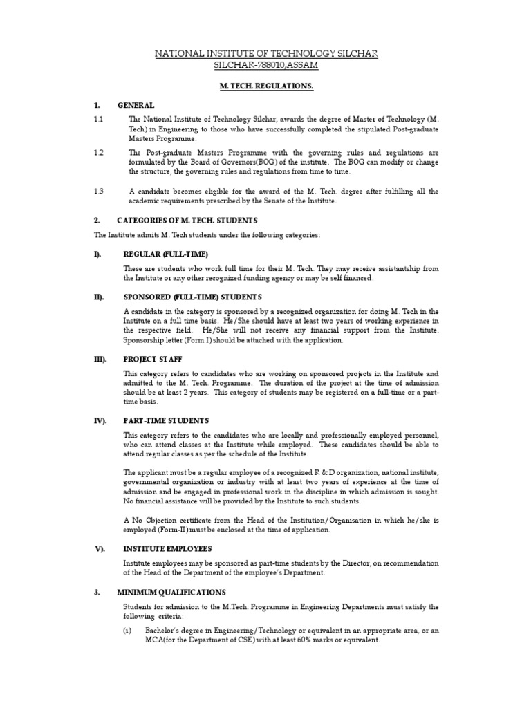 MTech Regulation | PDF | Thesis | University And College Admission