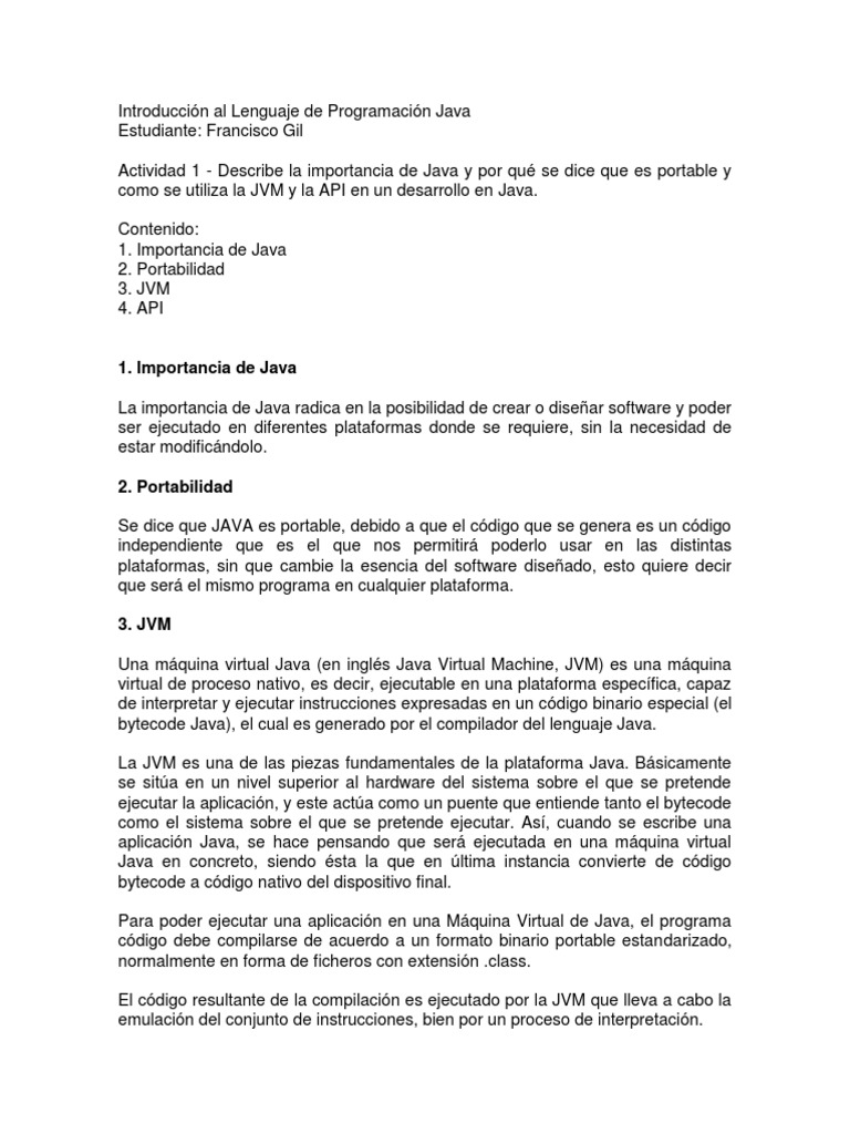 Tarea 1 - Introducción Al Lenguaje de Programación Java | PDF | máquina virtual de Java | Java ...