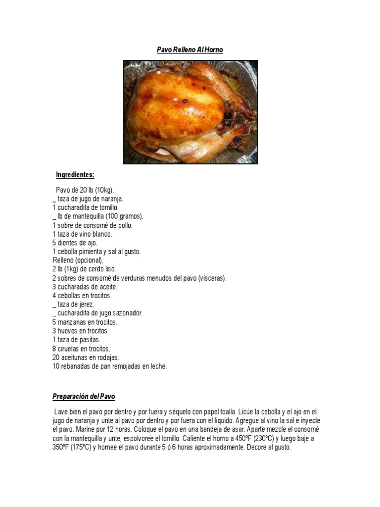 Pavo Relleno Al Horno PDF | PDF | Relleno | Cilantro