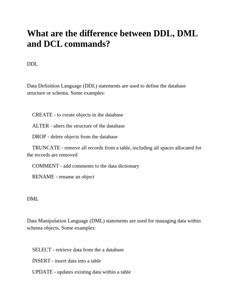 DDL, DML, DCL, and Normal Forms Explained | PDF | Inheritance (Object ...