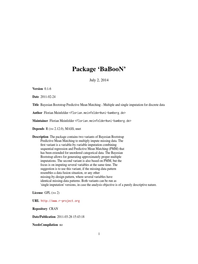 Package Baboon': July 2, 2014 | PDF | Bootstrapping (Statistics) | Matrix (Mathematics)