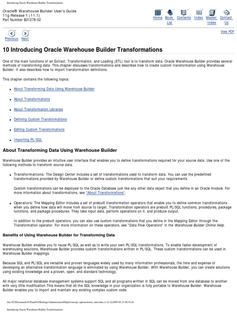 10 Introducing Oracle Warehouse Builder Transformations | PDF | Pl/Sql | Parameter (Computer ...