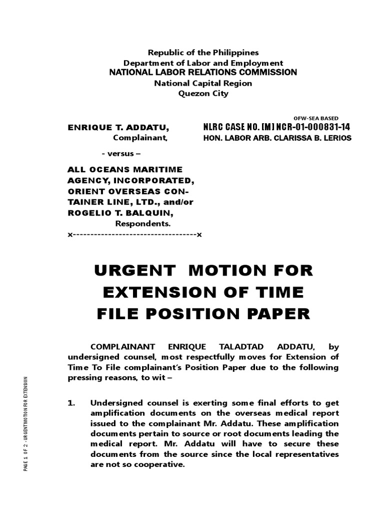 Motion For Extension | PDF