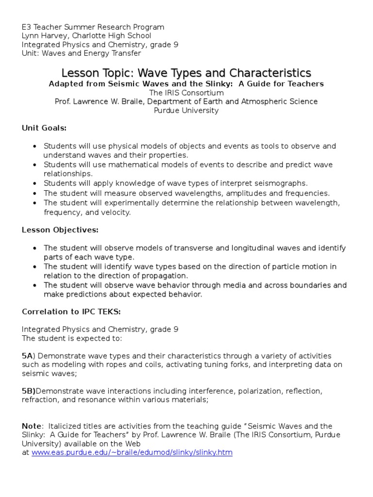 Lesson Topic: Wave Types and Characteristics | PDF | Physics | Mechanics