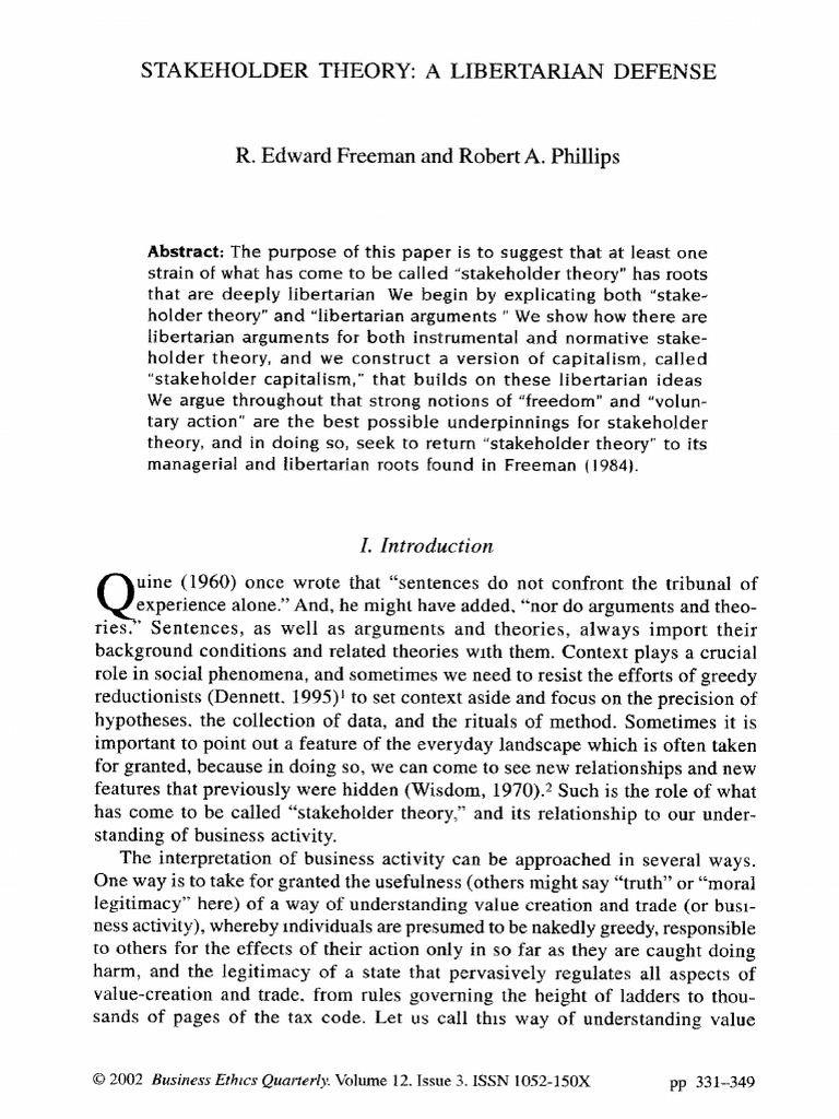 Stakeholder Theory | PDF | Stakeholder (Corporate) | Natural And Legal ...