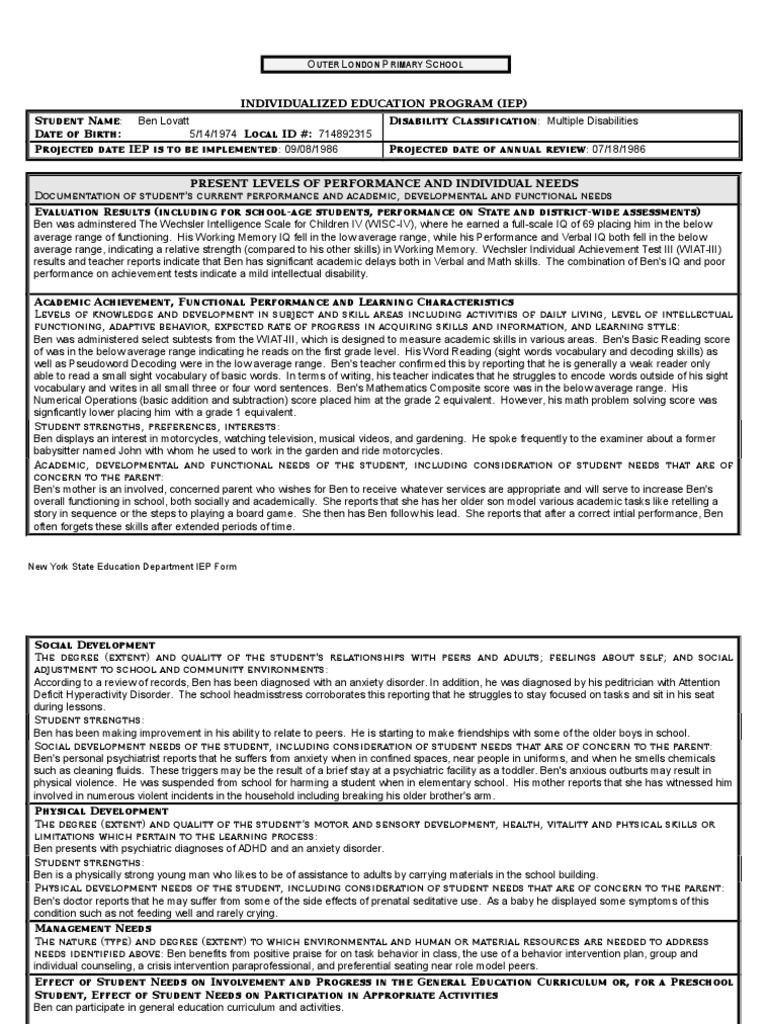 Sample Individualized Education Program | PDF | Individualized ...