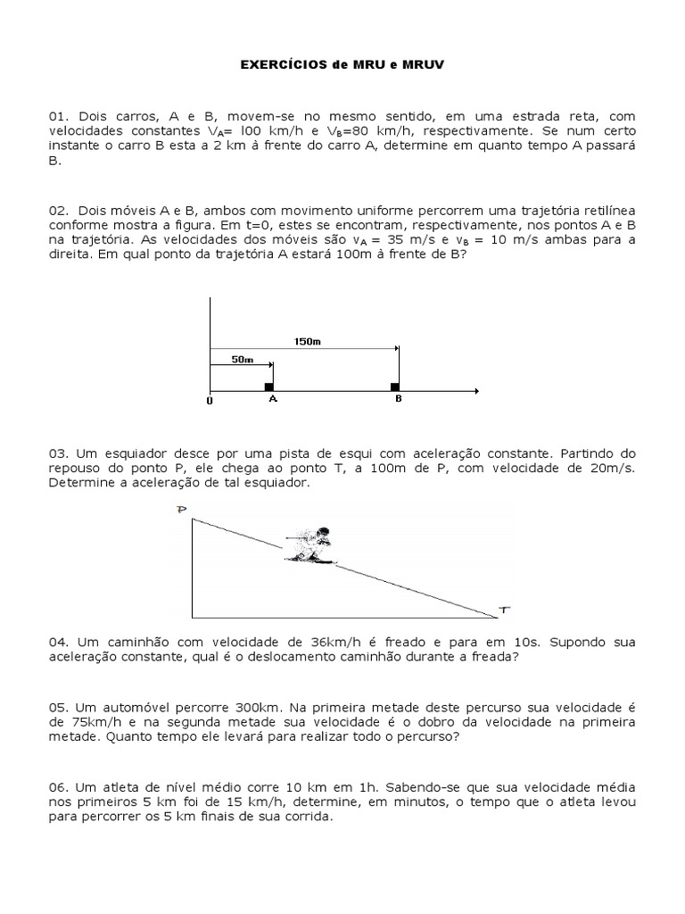 Problemas de MRU e MRUV com Respostas | PDF | Velocidade | Trajetória