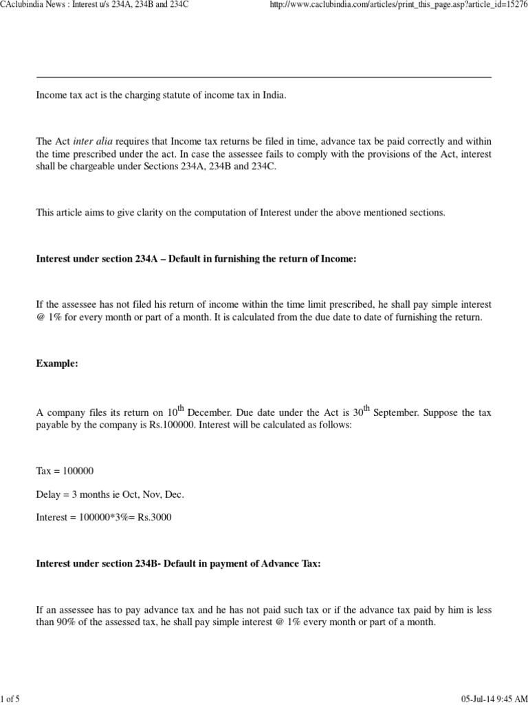 S 234A, 234B and 234C | PDF | Income Tax In India | Public Finance